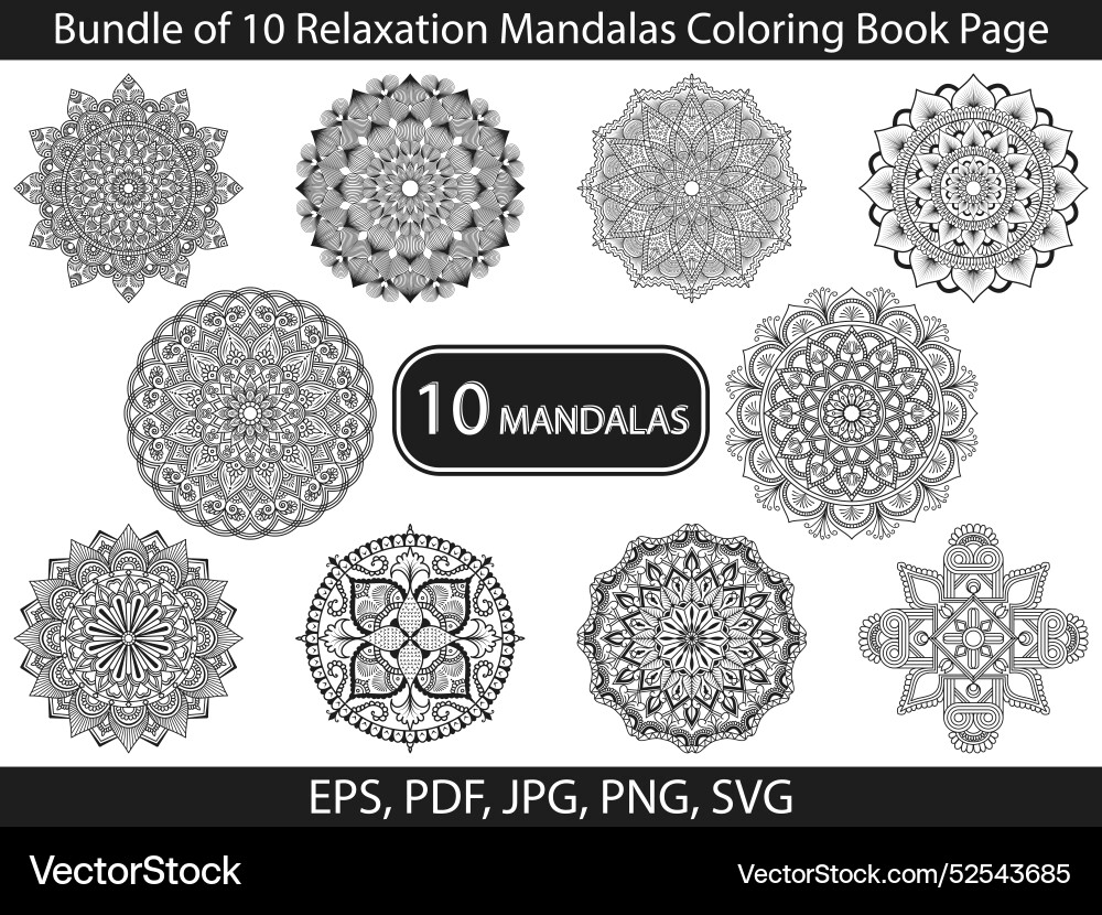 Bundle of 10 relaxation mandalas coloring book Vector Image