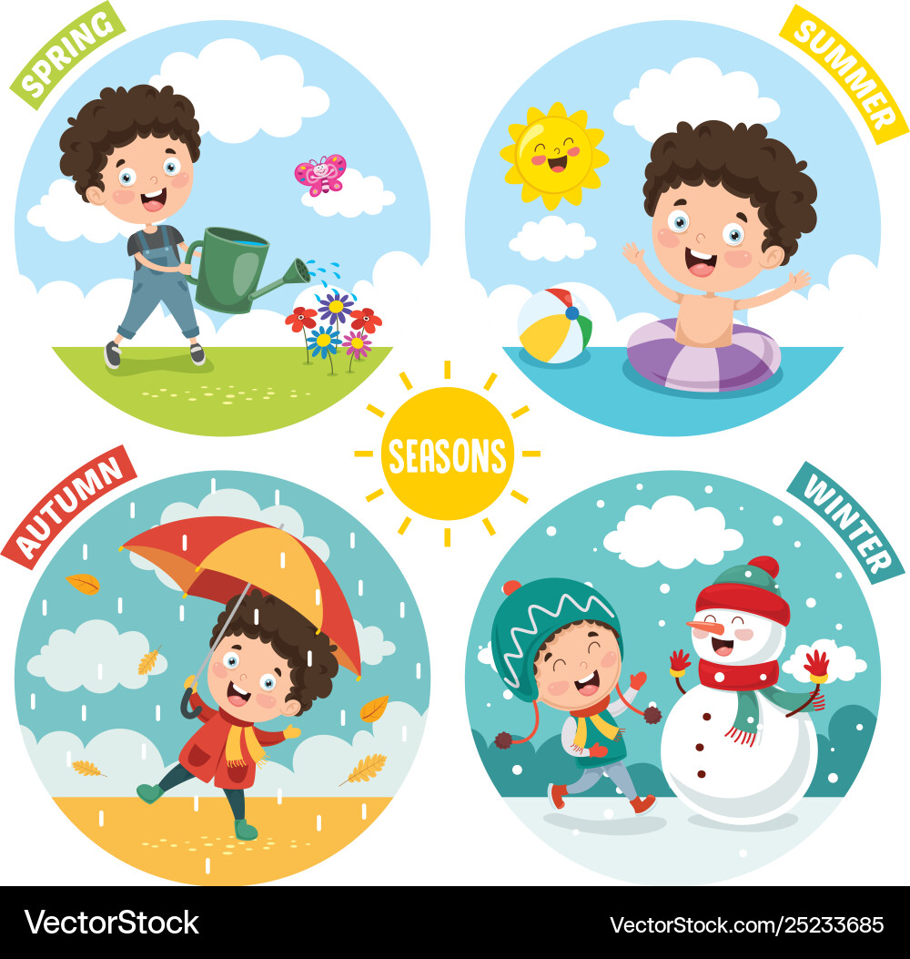 Kid and four seasons Royalty Free Vector Image