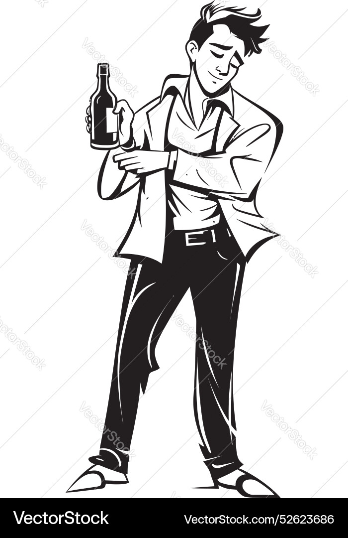 Boozy bliss logo with a drunken man blissfully Vector Image