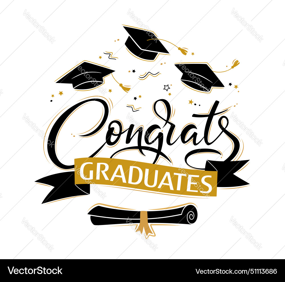 Congrats graduates greeting lettering sign Vector Image