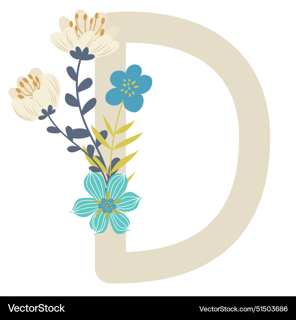 Floral letter d Royalty Free Vector Image - VectorStock