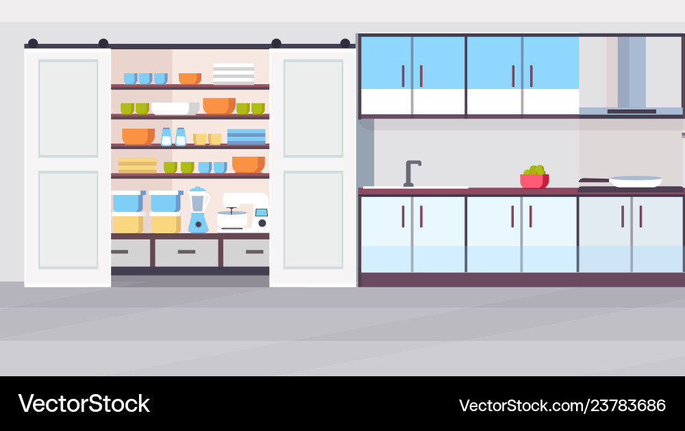 Modern kitchen interior design open cupboard empty