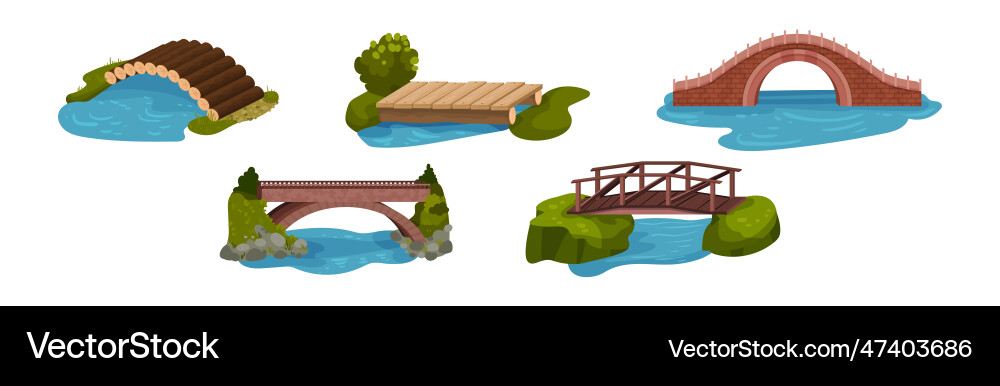 Stone and wooden bridge as structure for spanning Vector Image