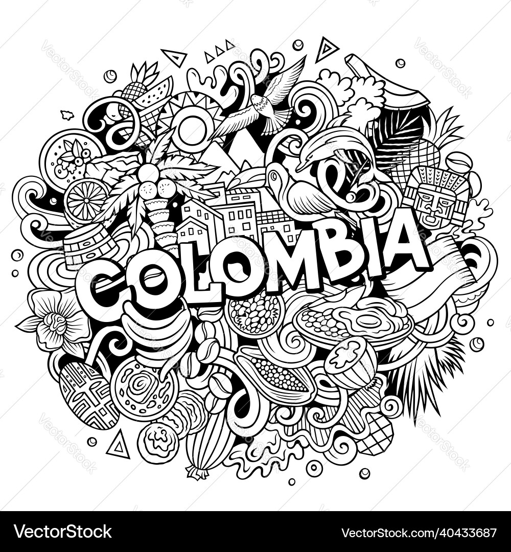 Colombia hand drawn cartoon doodle Royalty Free Vector Image