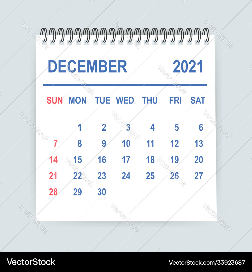 December 2021 Calendar Royalty Free Vector Image
