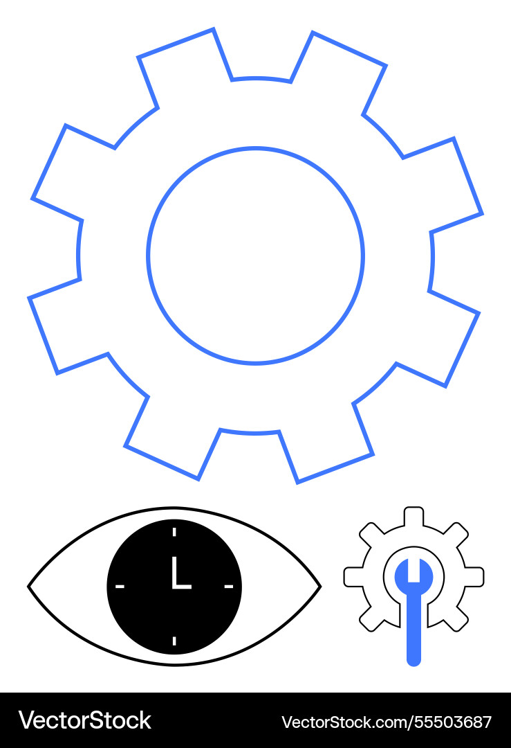 Gear eye with clock and wrench representing time Vector Image