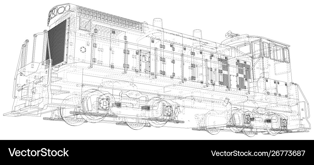 Locomotive wire-frame Royalty Free Vector Image