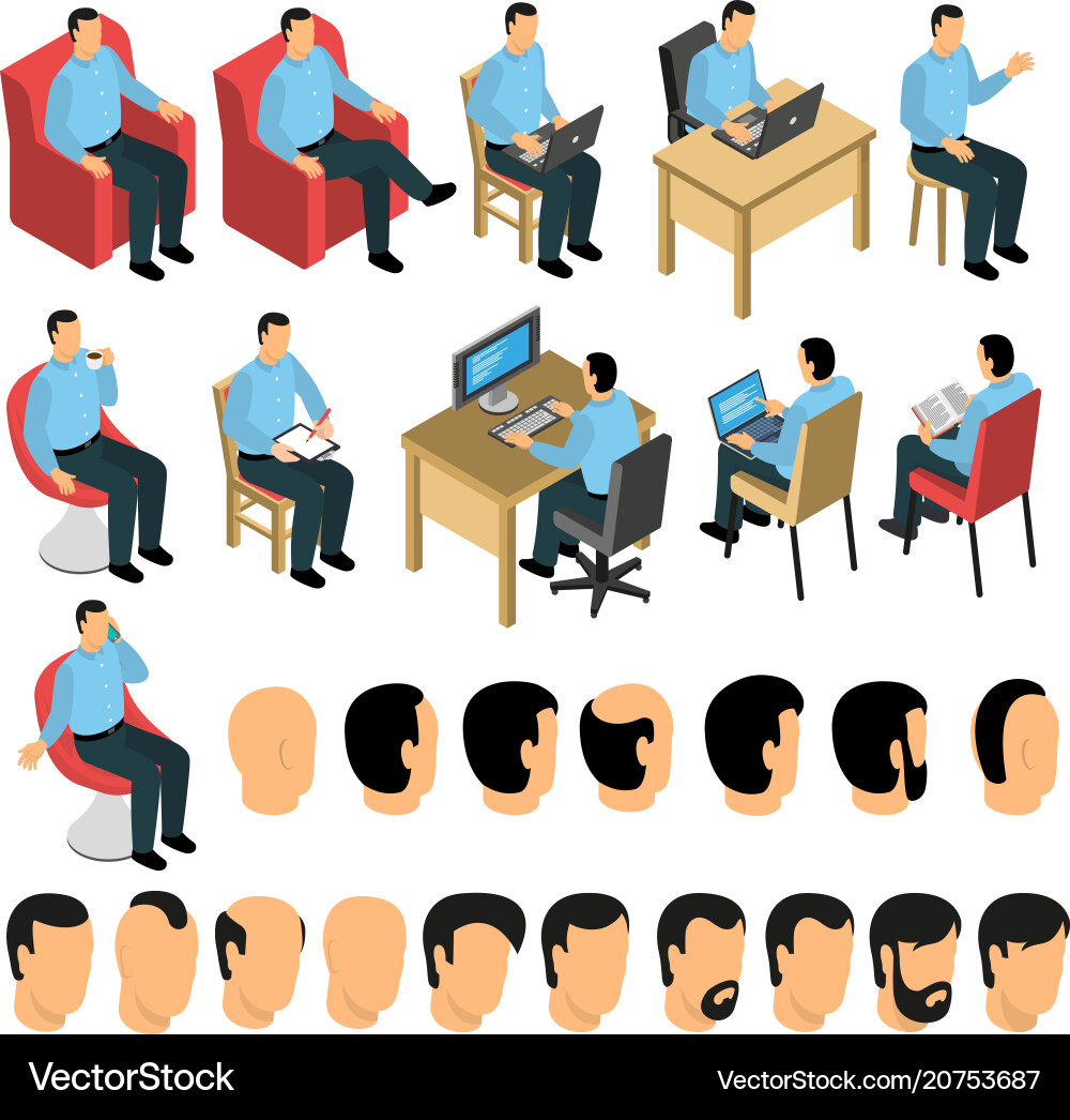 Sitting man creation set Royalty Free Vector Image
