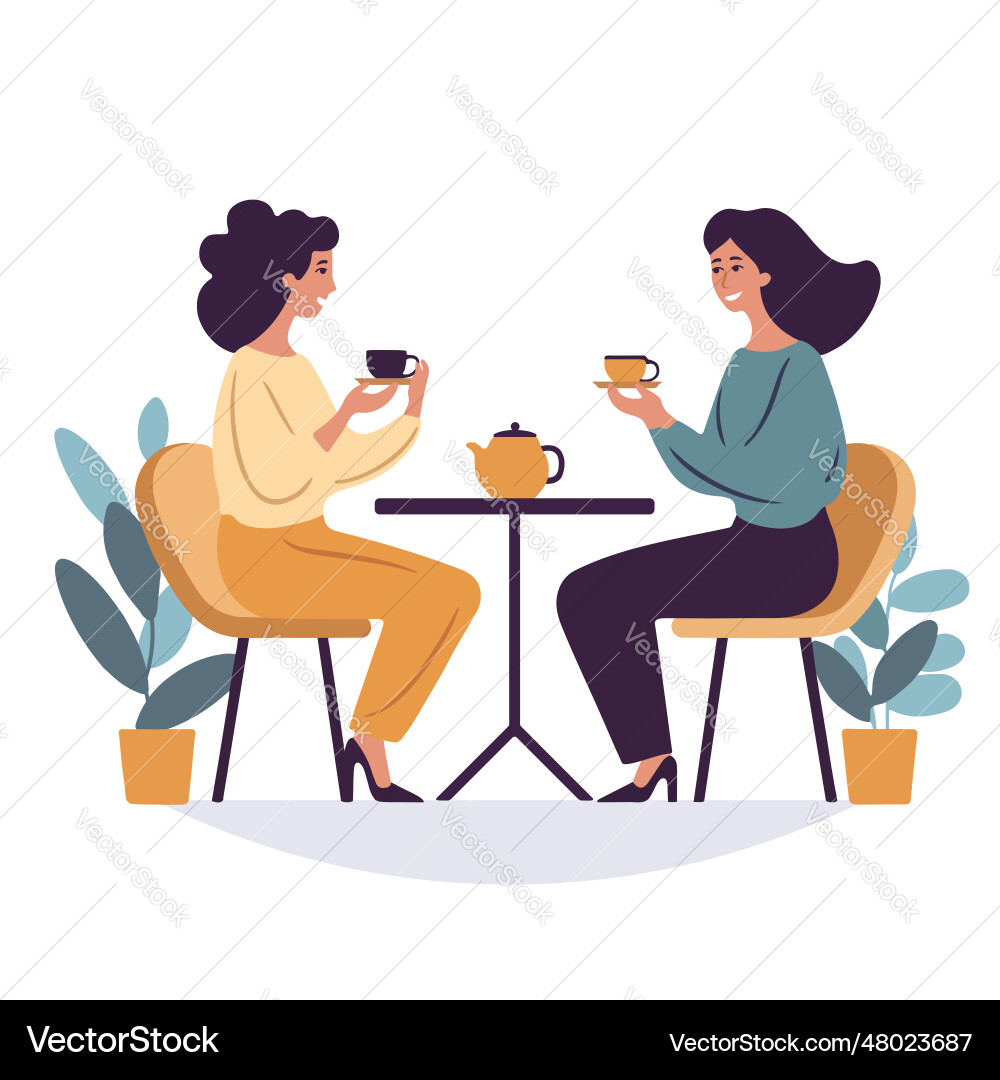 Two women having a friendly conversation over Vector Image