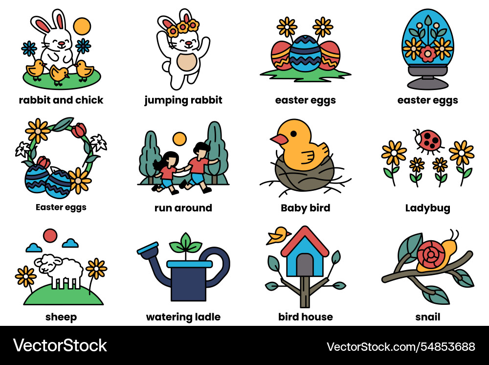 A set of easter eggs and other easter-themed Vector Image