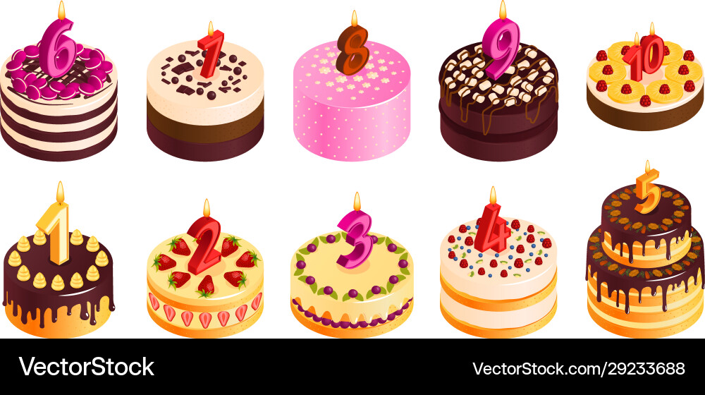 Birthday cake set Royalty Free Vector Image - VectorStock