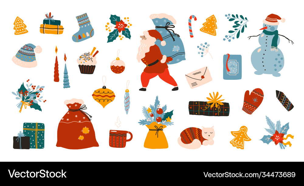 Cartoon christmas elements winter holiday Vector Image