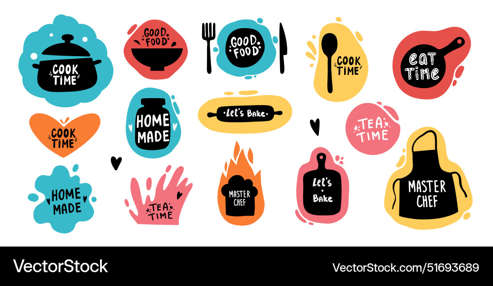Cooking food lettering kitchen badge logos Vector Image