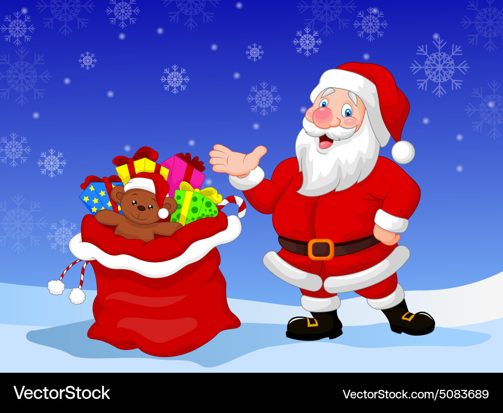 Happy santa clause with gift waving hand Vector Image