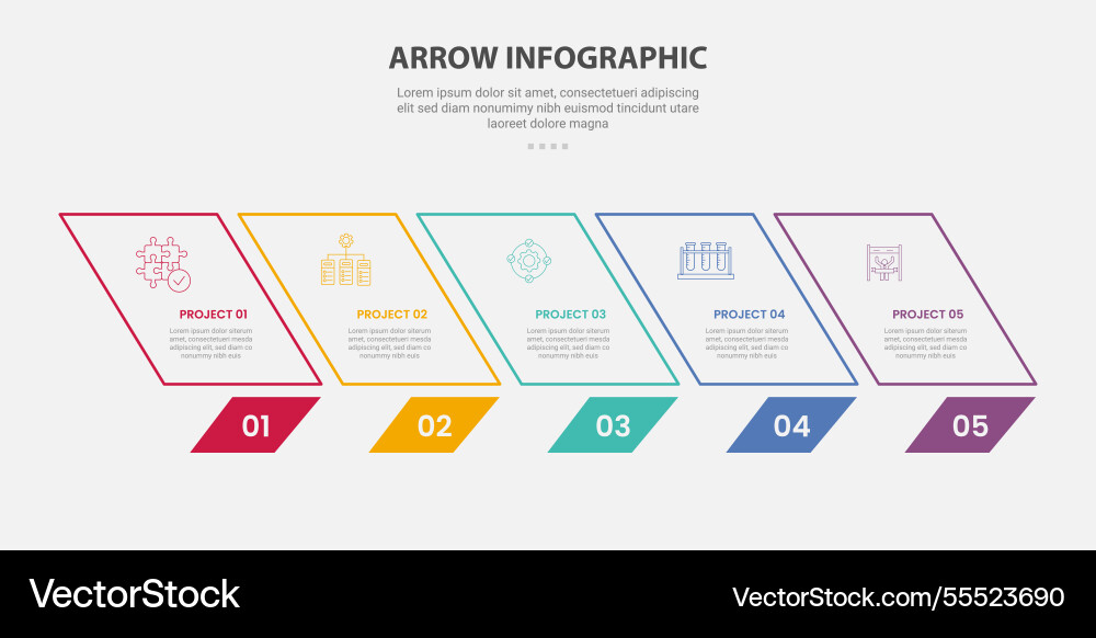 Arrow base infographic outline style with 5 point Vector Image