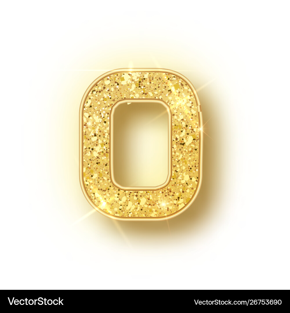 Gold glitter alphabet numbers 0 with shadow Vector Image