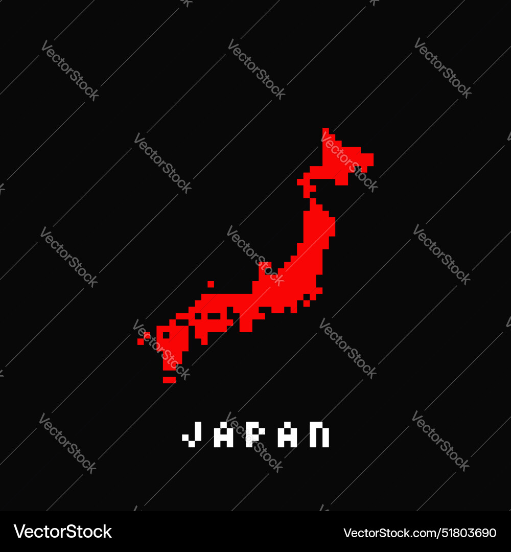 Japan map pixel art icon Royalty Free Vector Image