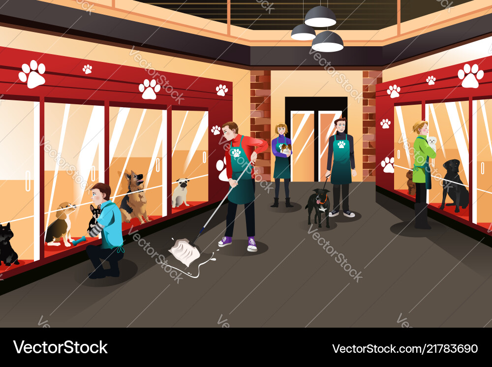 People working in animal shelter Royalty Free Vector Image