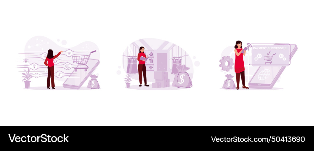 Women shop online checking goods ordered Vector Image