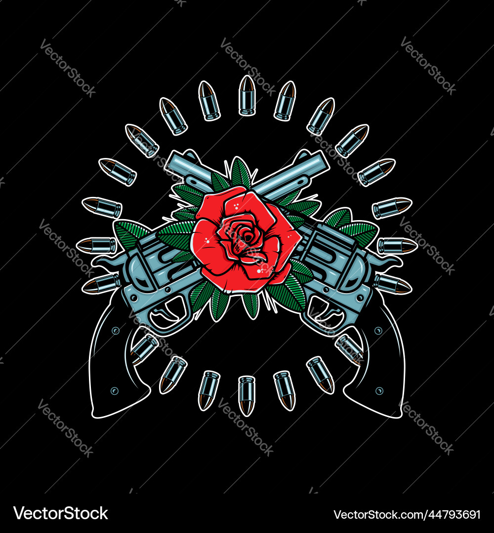 Crossed guns with roses design element for poster Vector Image