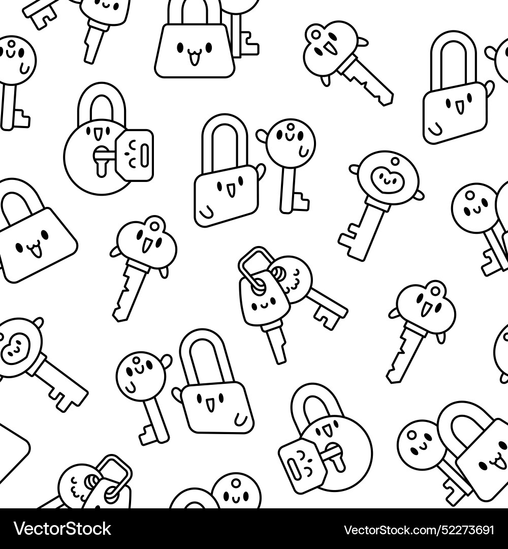 Cute kawaii key seamless pattern coloring page Vector Image