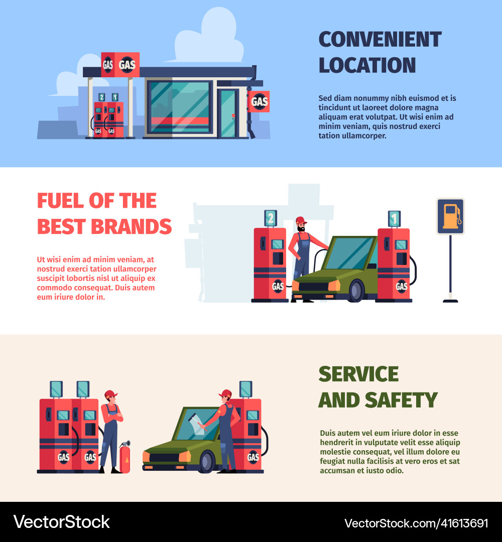 Gas station banners professional workers Vector Image