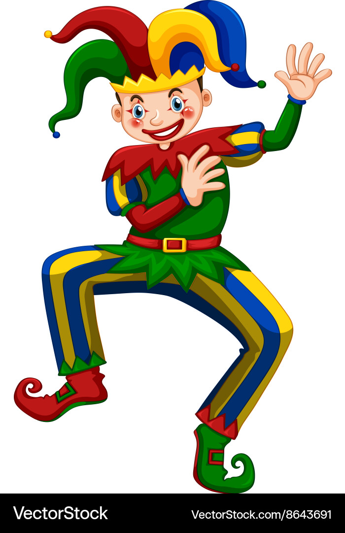 Jester with happy face dancing Royalty Free Vector Image