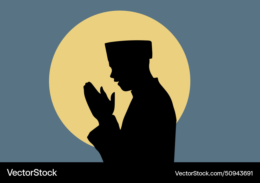 Muslim man praying making supplication silhouette Vector Image