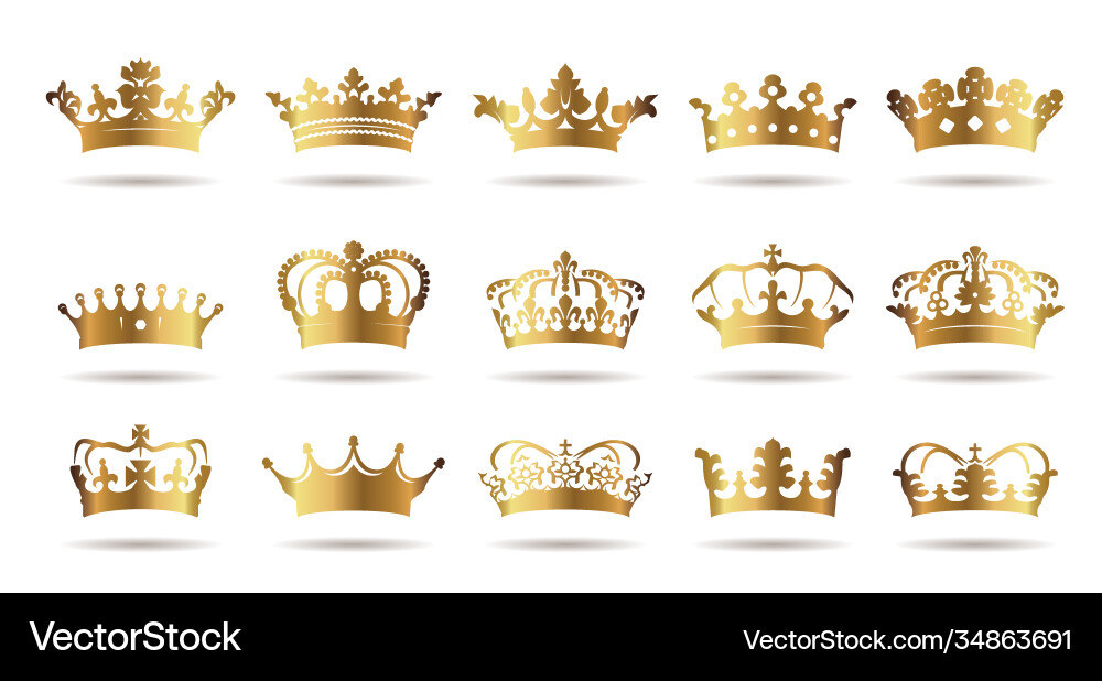 Set king crowns on white background Royalty Free Vector