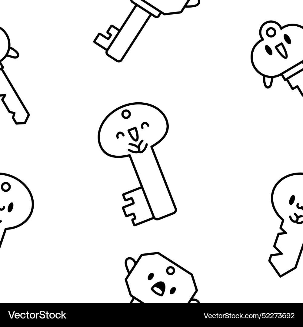 Cute kawaii key seamless pattern coloring page Vector Image