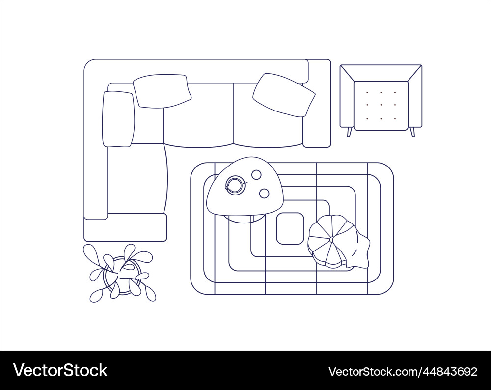 Living room interior design top view outlined Vector Image
