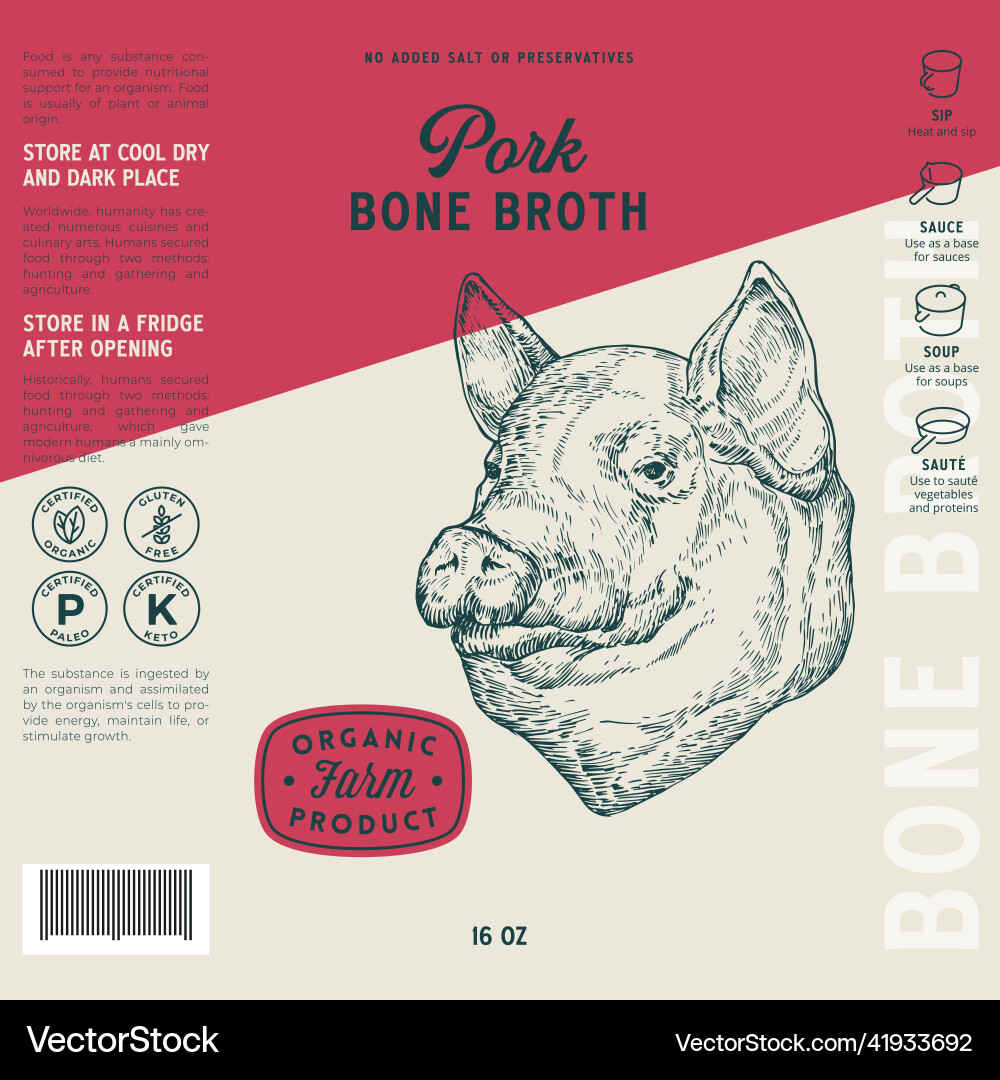 Pork bone broth label template abstract Royalty Free Vector