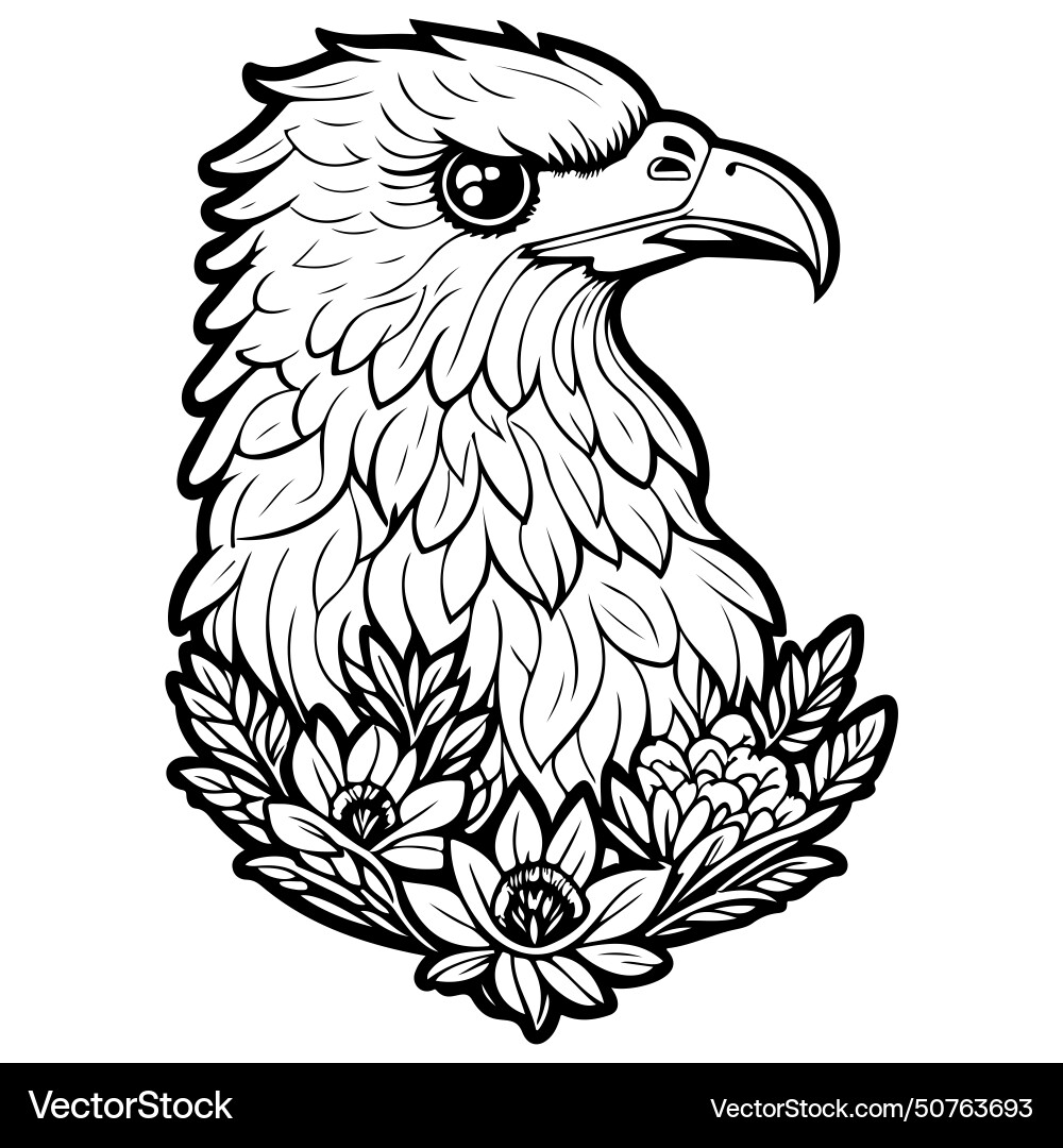 Animal eagle brave with floral sketch hand draw Vector Image