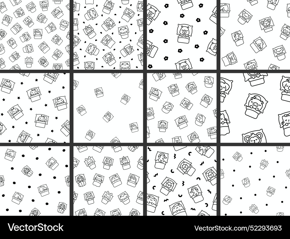 Cute sleeping animals in bed seamless pattern Vector Image