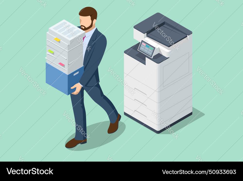 Isometric office multi-function printer scanner Vector Image