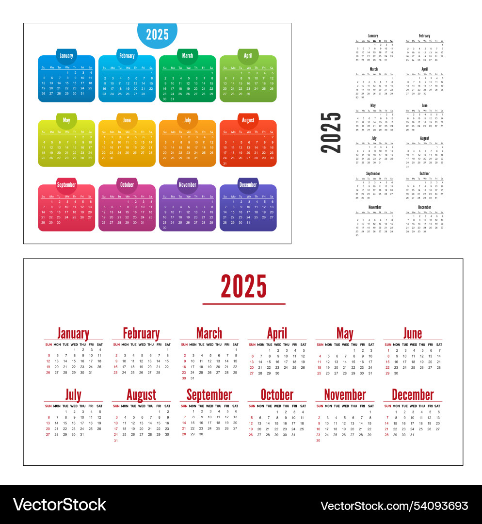 Rainbow calendar year 2025 calendar Royalty Free Vector