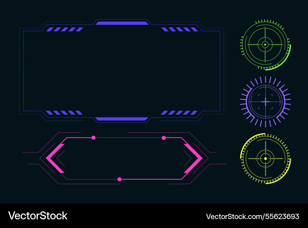 Ui digital icons hud elements neon frame video Vector Image