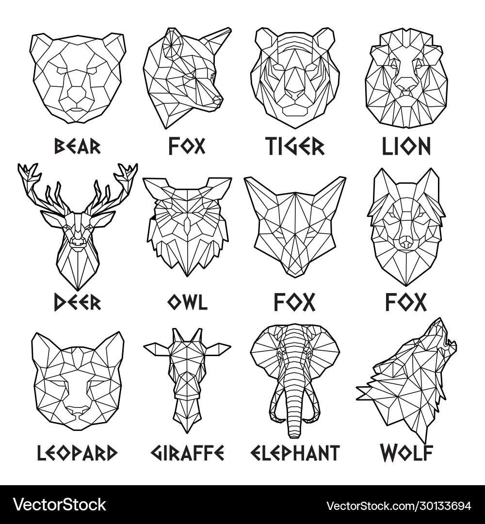 Abstract polygonal geometric head a animals set Vector Image