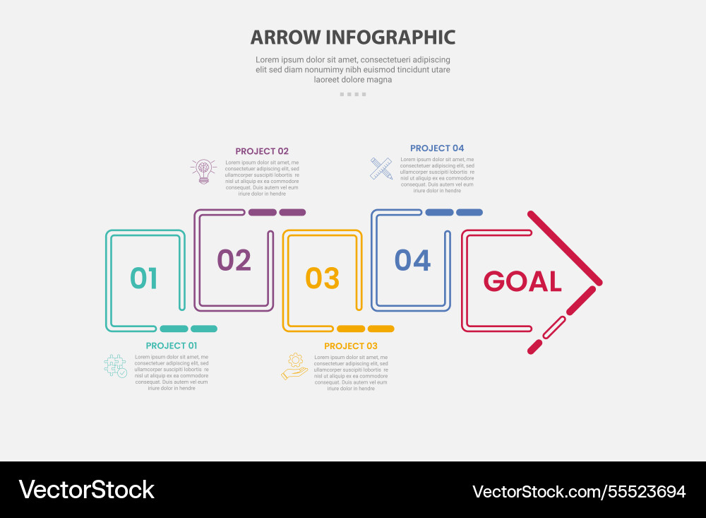 Arrow base infographic outline style with 4 point Vector Image