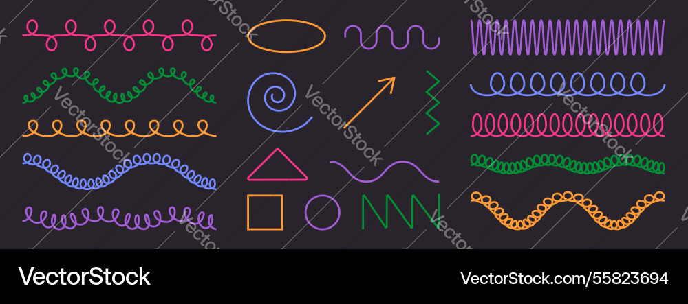 Colorful geometric spring coil line art collection