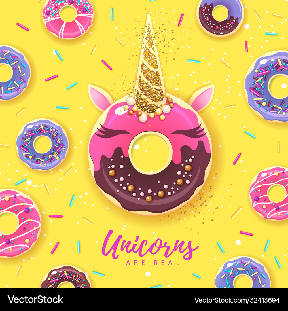 Colorful Unicorn Donut Fantasy Royalty Free Vector Image
