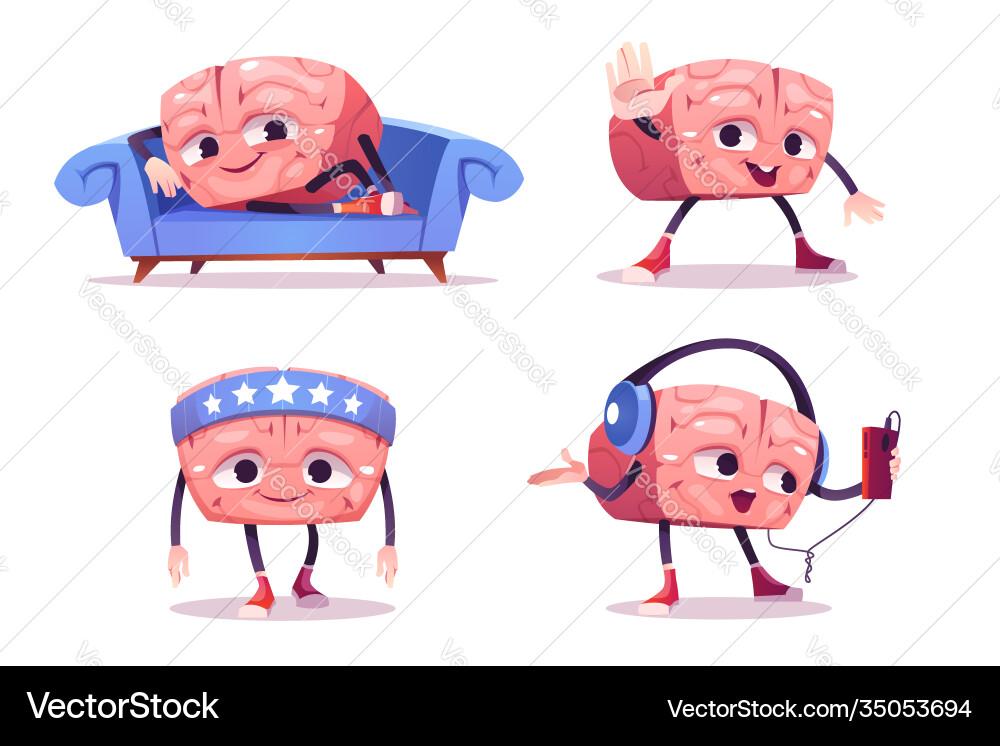 Cute brain character smart mascot Royalty Free Vector Image