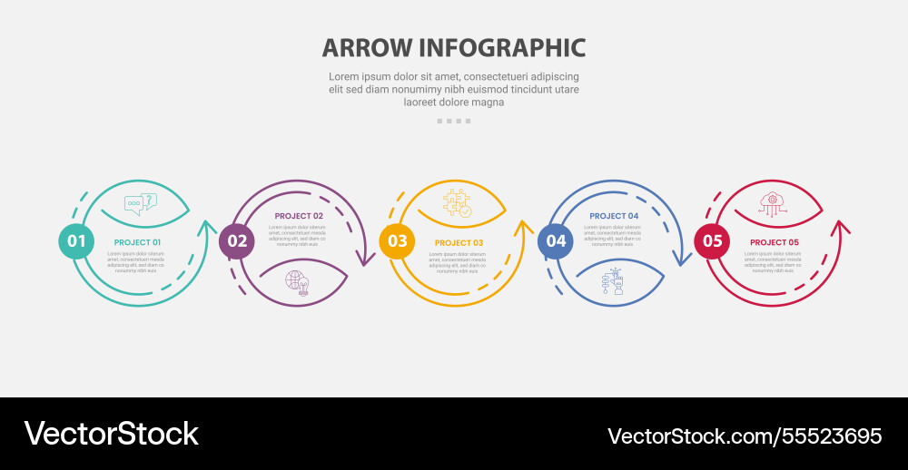 Arrow base infographic outline style with 5 point Vector Image