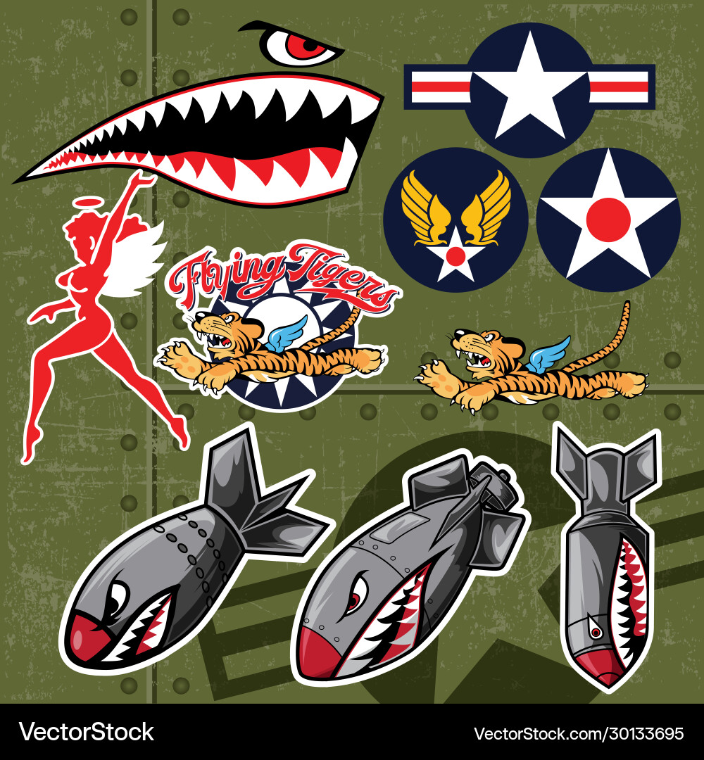 Flying Tiger Stickers - Airplane Theme Royalty Free Vector