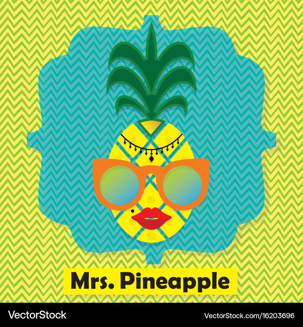 Colorful cool mrs pineapple fruit emblem icon Vector Image
