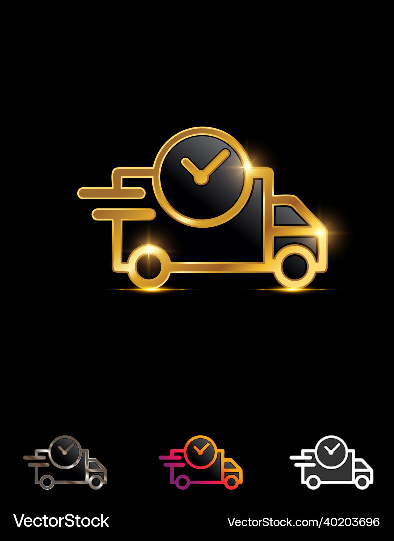 Golden on time delivery vehicle icon Royalty Free Vector