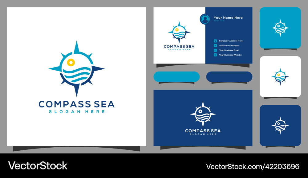 Kompass und Meer Logo Design Lizenzfreies Vektorbild