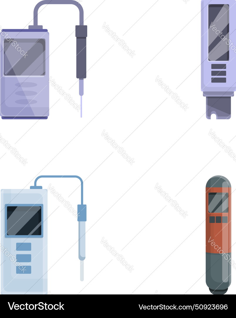 Ph meter icons set cartoon digital Royalty Free Vector Image