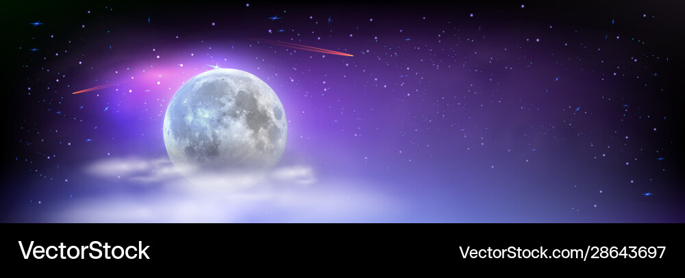 Beautiful wide picture space with full moon Vector Image