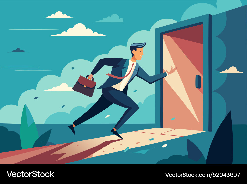 Businessman running towards exit door Royalty Free Vector